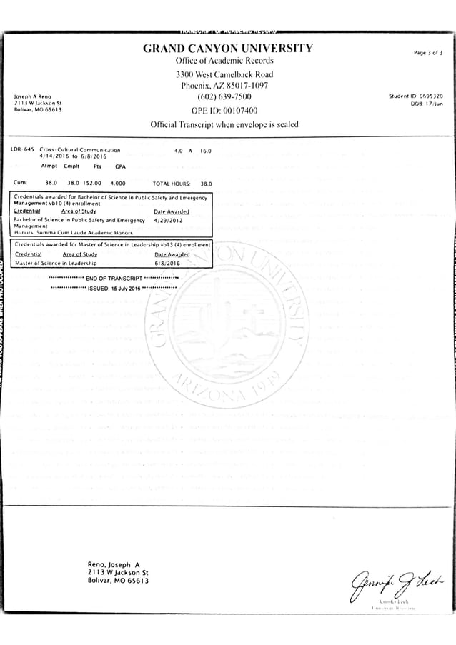 Master's Transcript | PDF