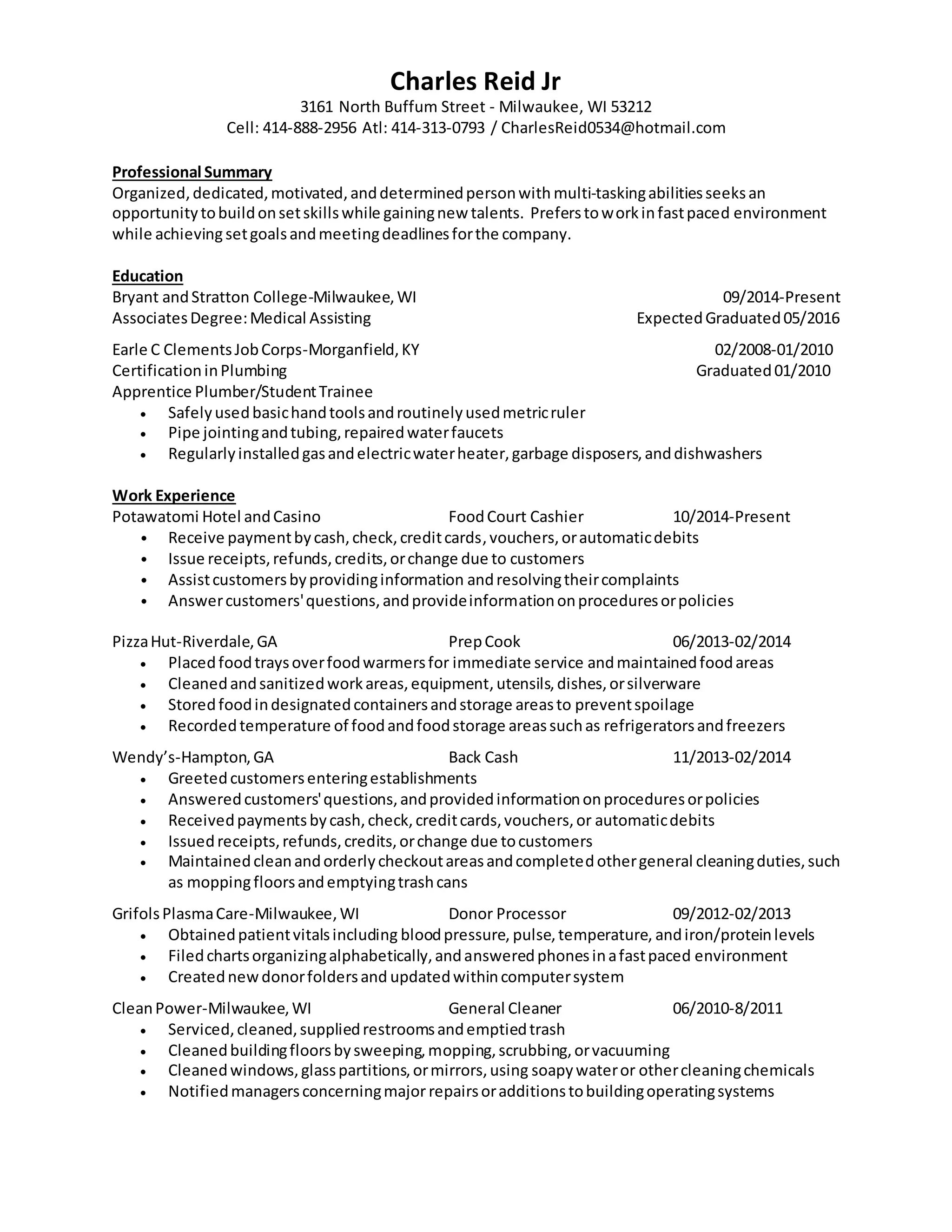 Reid%2c Charles Jr Updated Resume (2) | DOCX