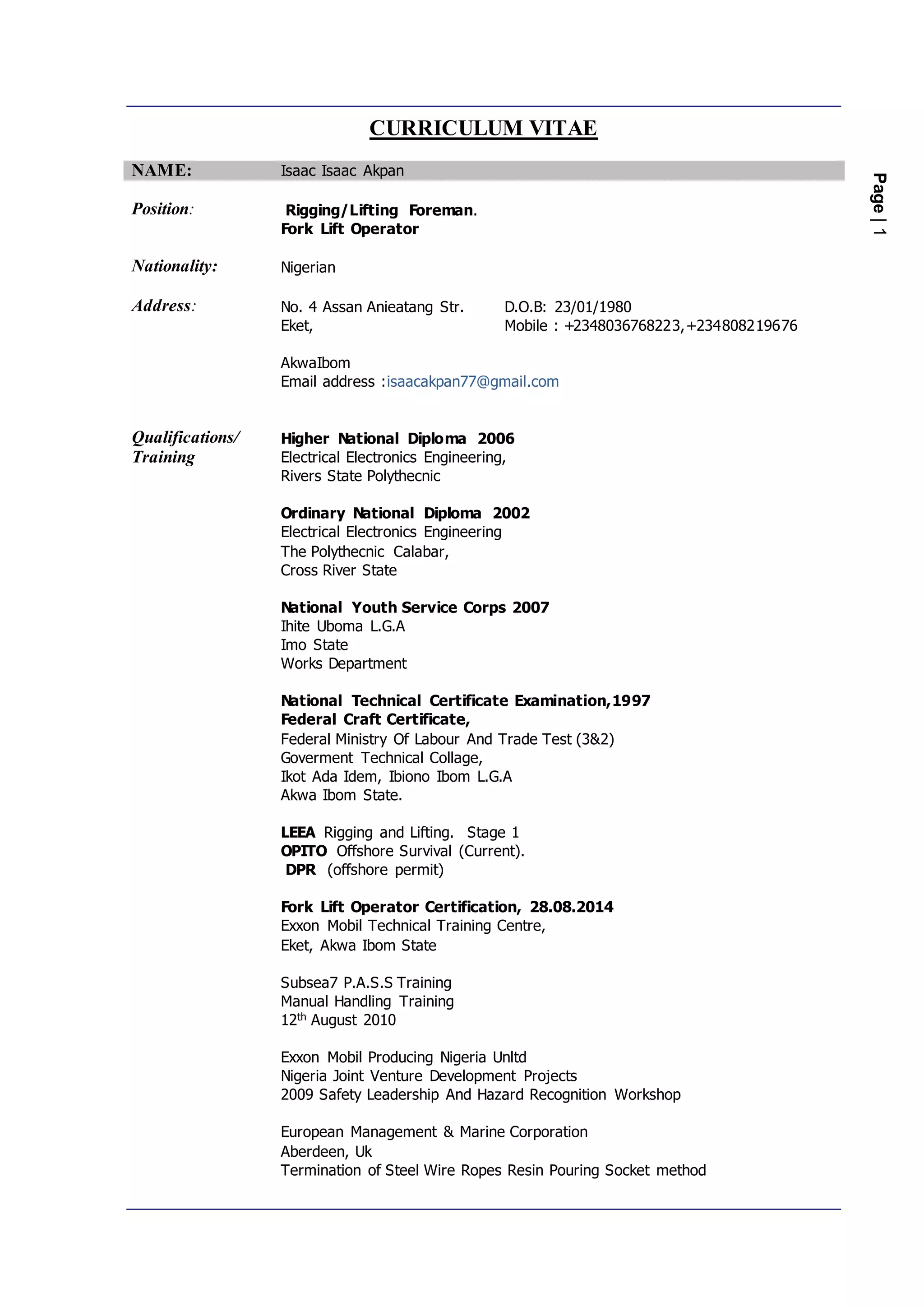 ISAAC AKPAN CV | DOCX