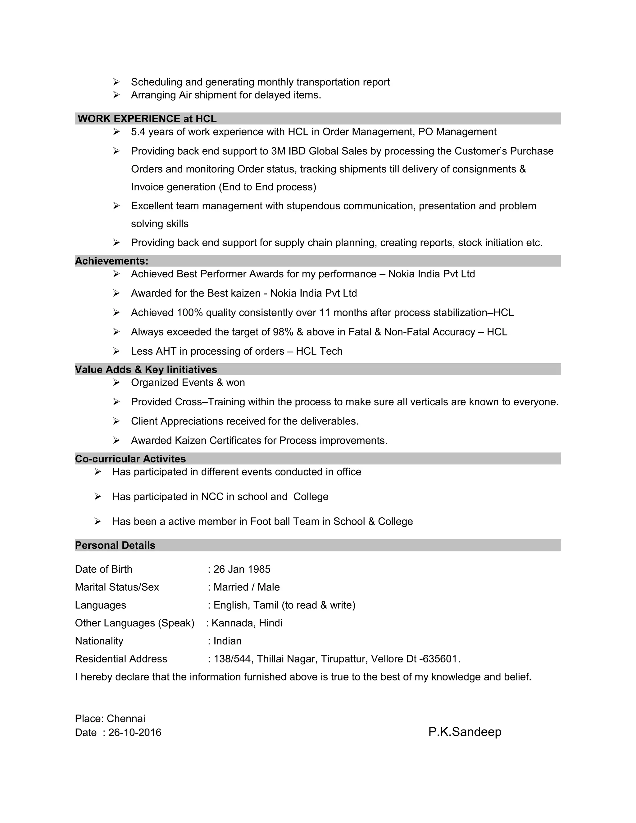 Sandeep pk Resume | PDF