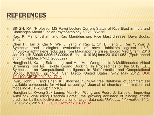 In-Silico Identification of inhibitors for Controlling Rice Blast | PPT