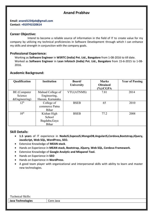 Anand-Resume | DOC | Web Development | Internet