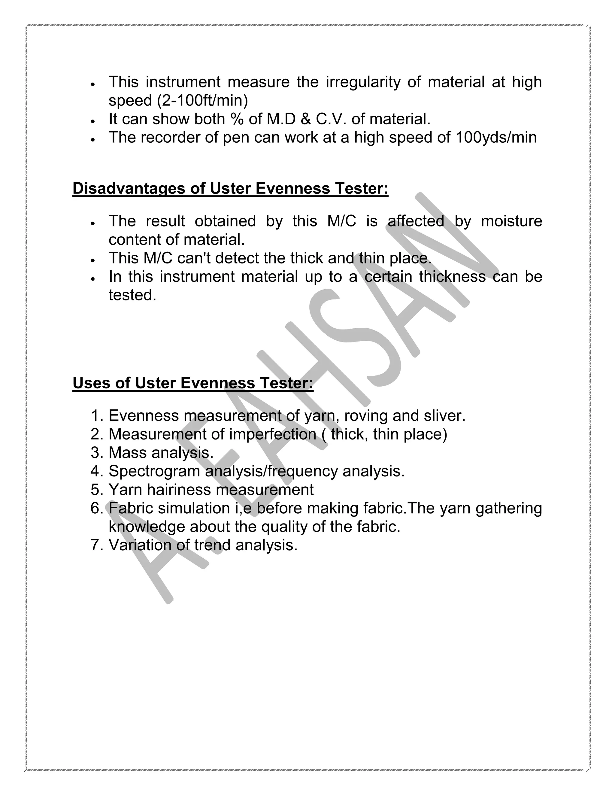 Importance, Effect & Testing of Yarn Evenness | PDF