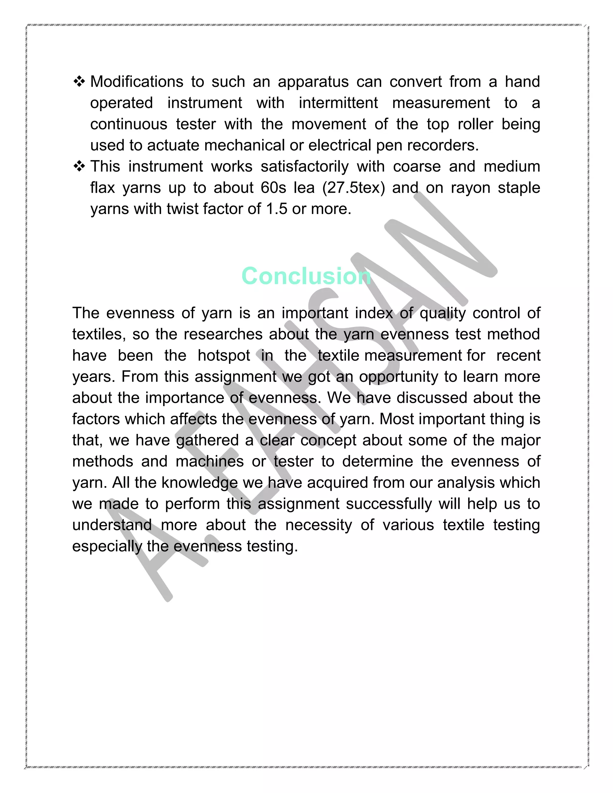 Importance, Effect & Testing of Yarn Evenness | PDF