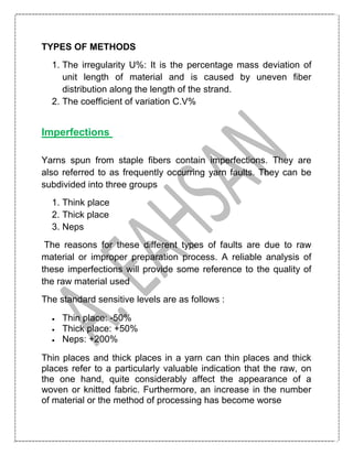 Importance, Effect & Testing of Yarn Evenness | PDF