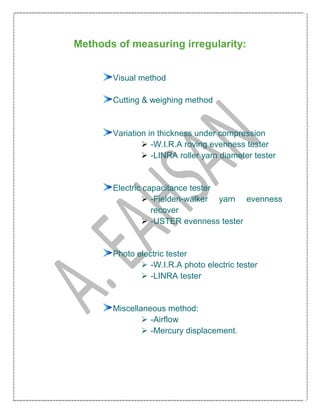 Importance, Effect & Testing of Yarn Evenness | PDF
