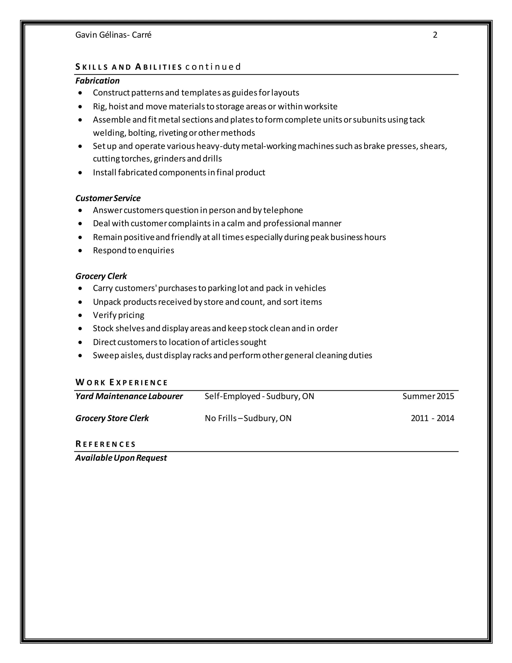 Gavin Geělinas Resume | DOCX | Grocery Shopping | Shopping