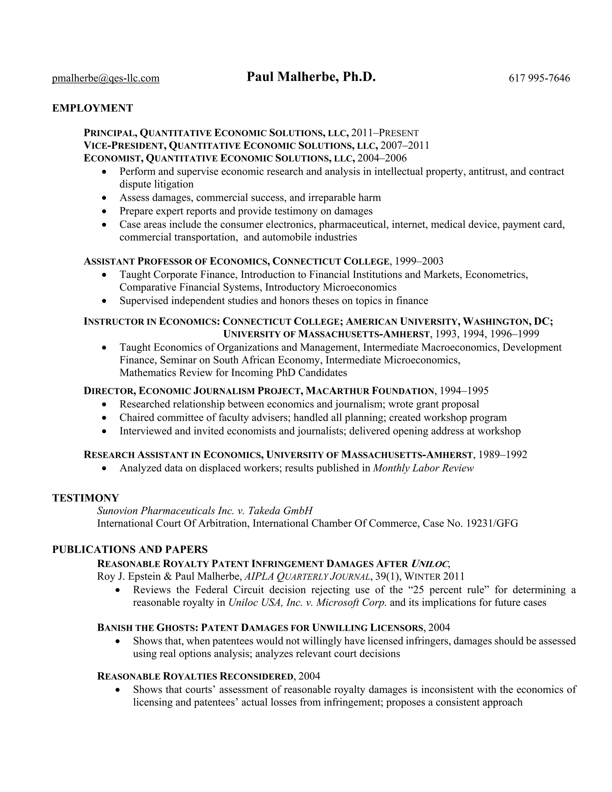 Malherbe, CV w intro, November 2014 | PDF