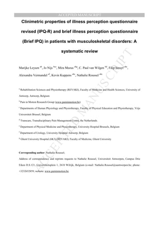 Leysen - Manual Therapy 2014 - SR IPQ-R-2 | PDF