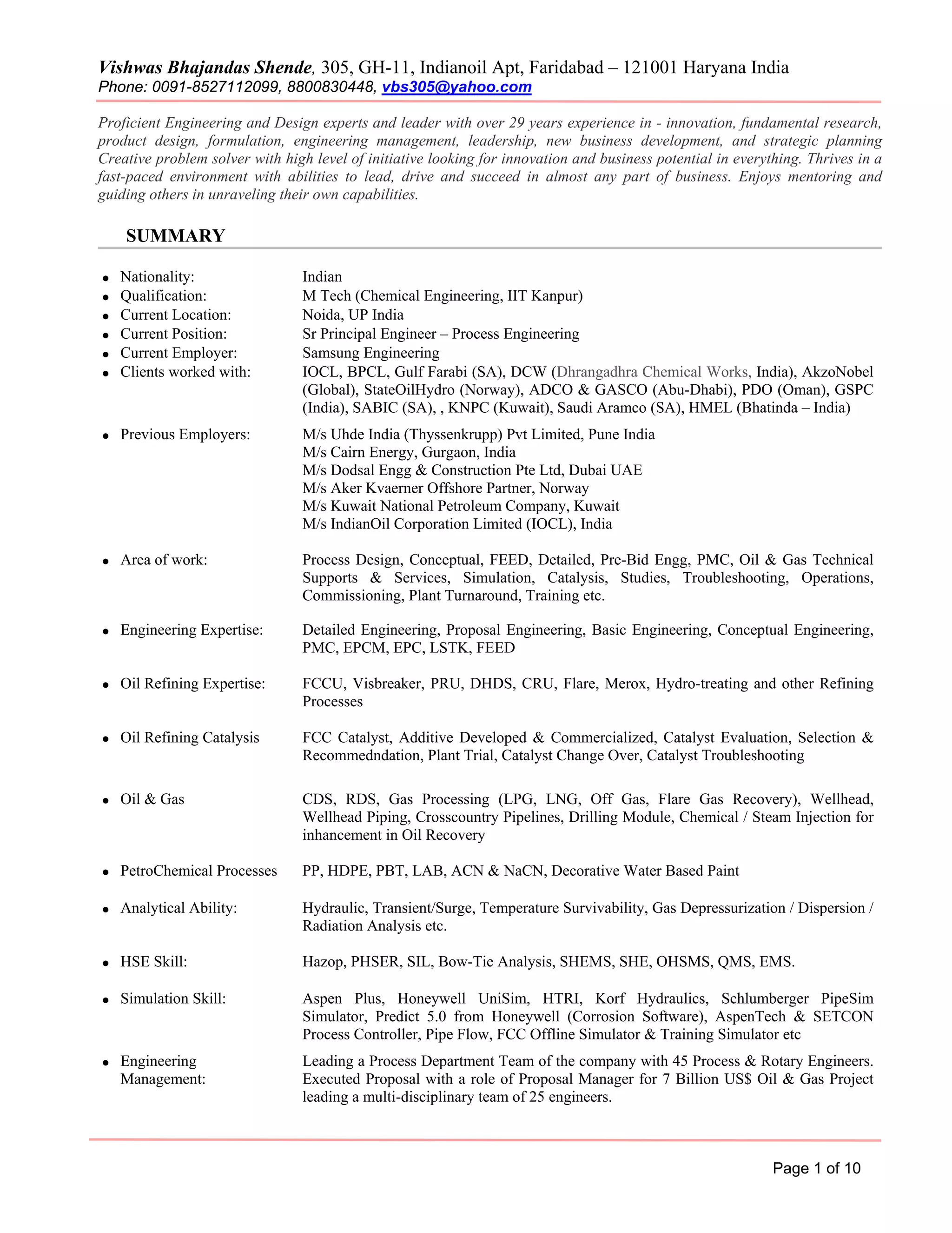 ResumeR - VishwasBShende 7th Sep 16 | PDF