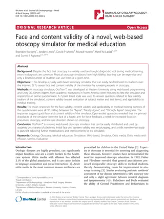 Journal of Otolaryngology-Head and Neck Surgery Face and Content ...