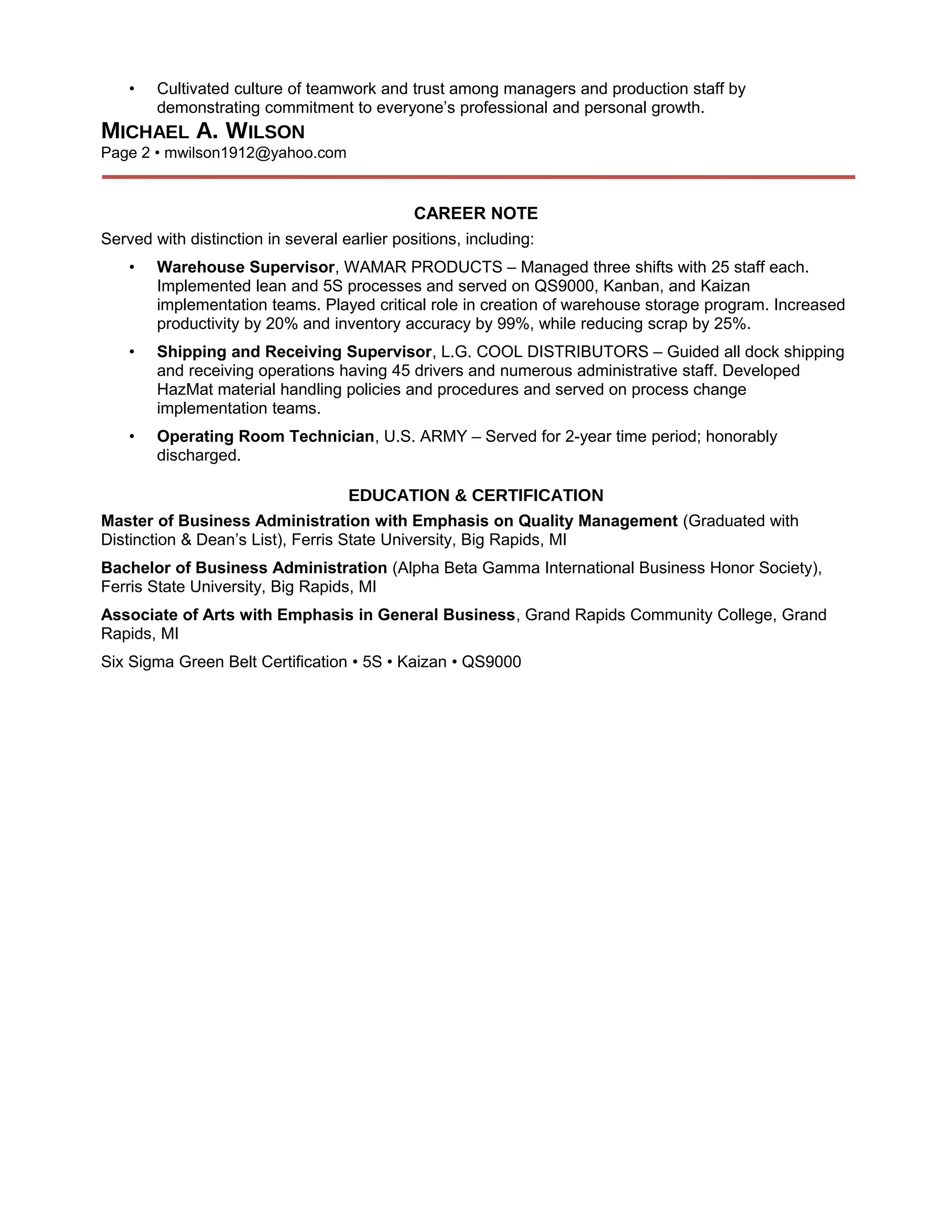 Wilson, Michael A. - Resume | DOC