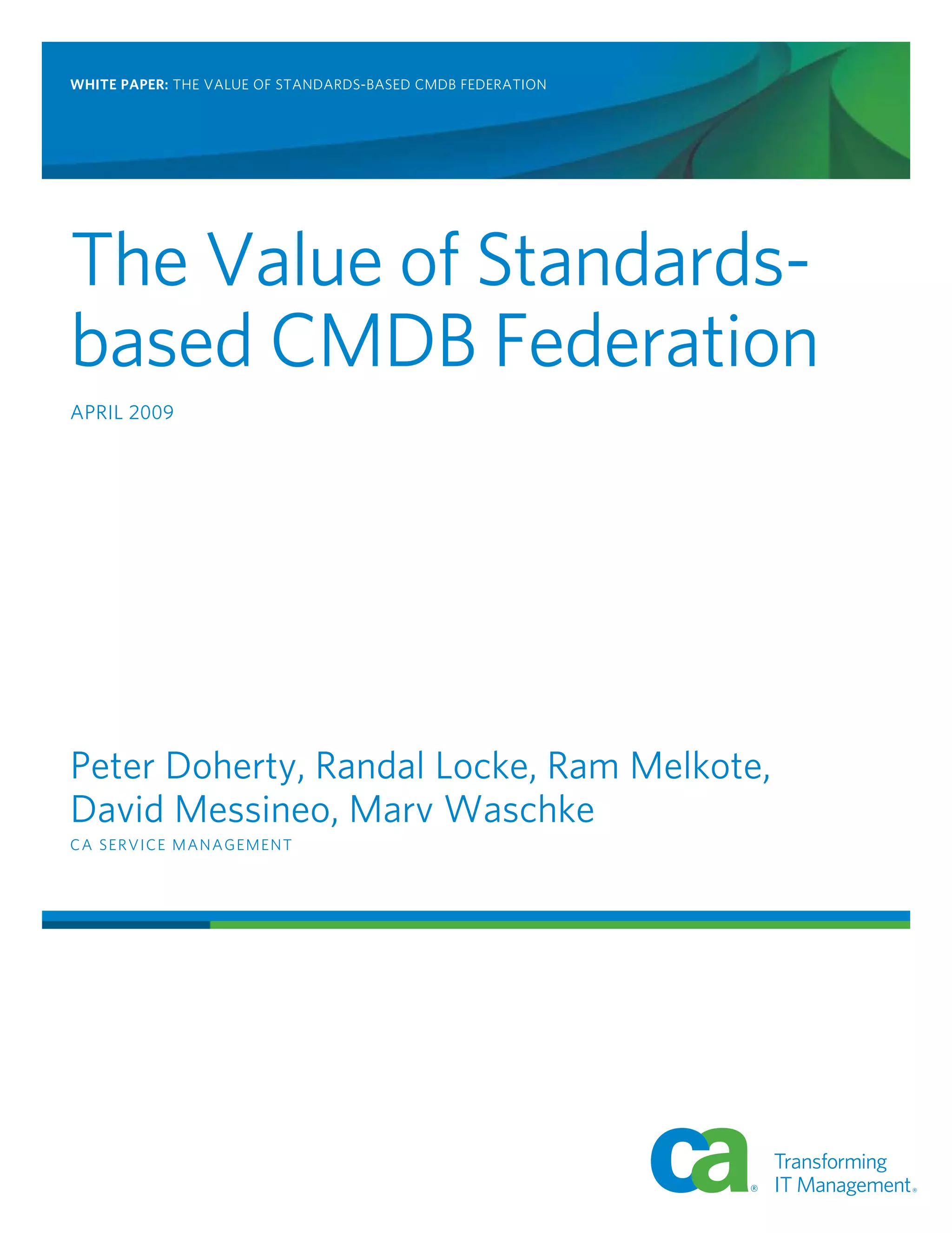 The Value of Standards-based CMDB Federation | PDF