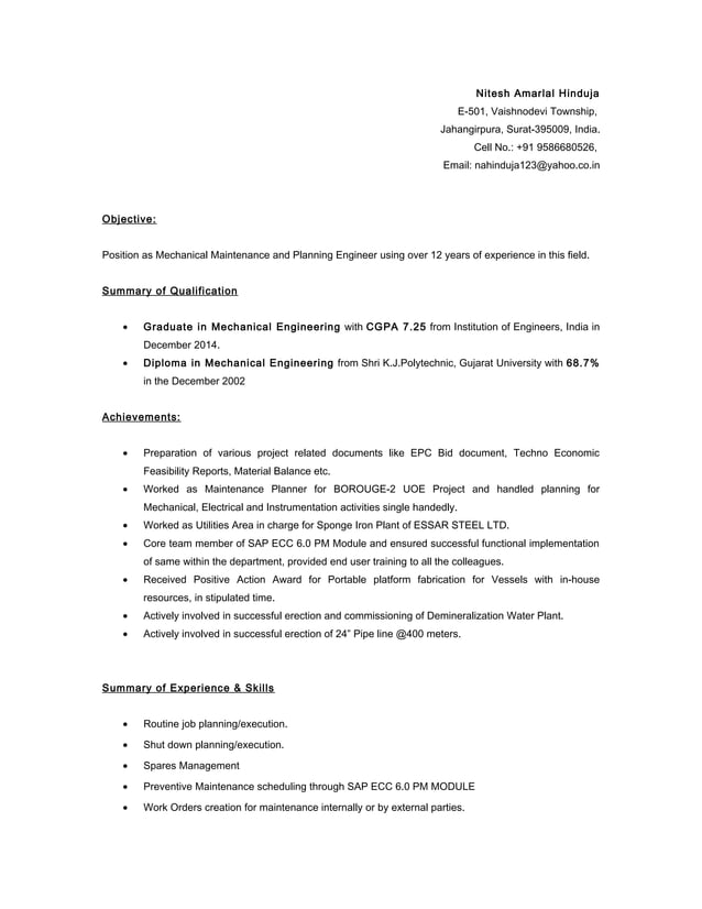 Nitesh Hinduja CV | PDF