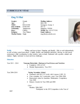 Ong Yi Hui resume | DOCX