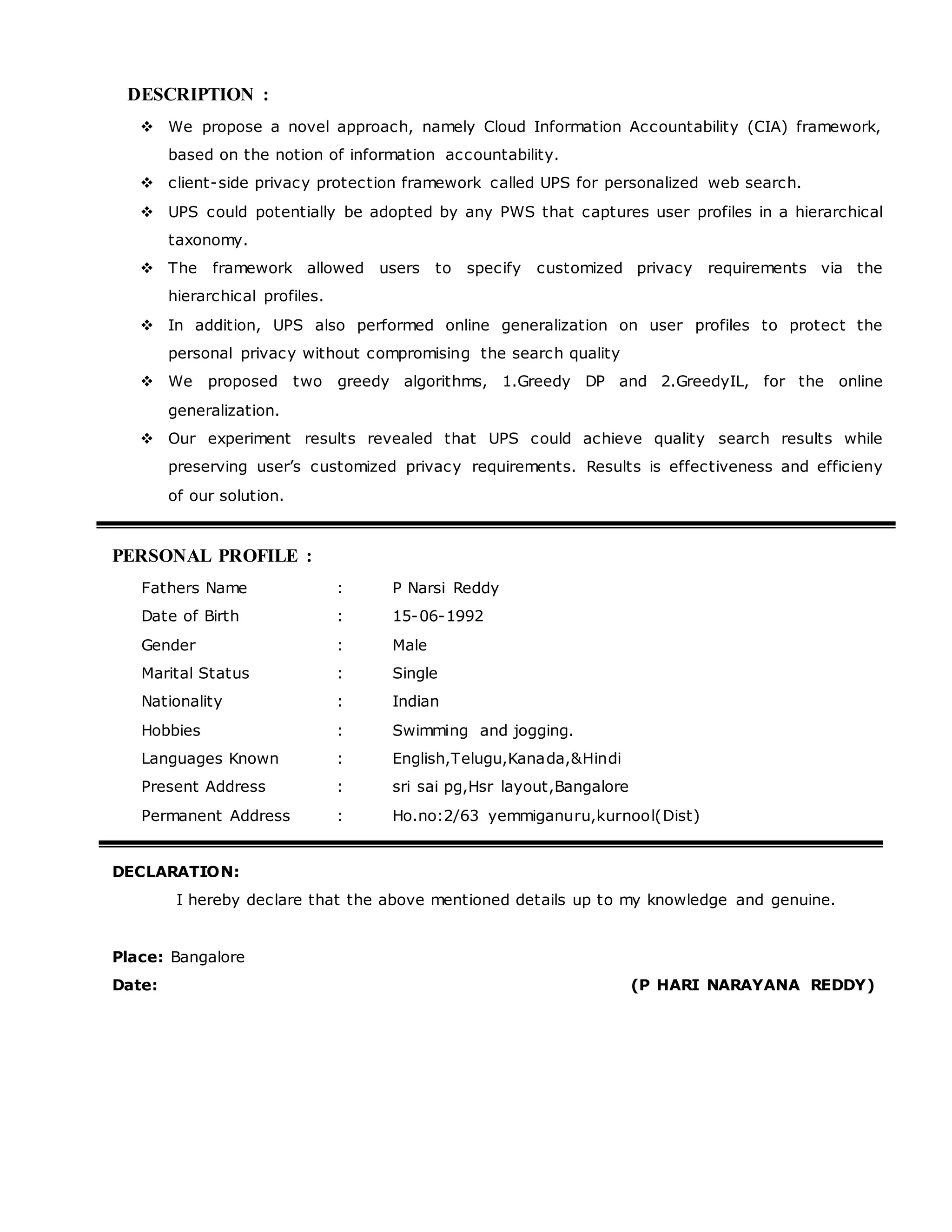 reume fresher m.tech