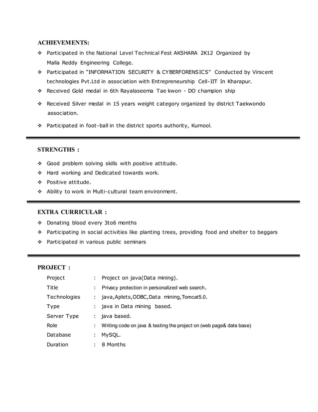 reume fresher m.tech | Databases | Computer Software and Applications