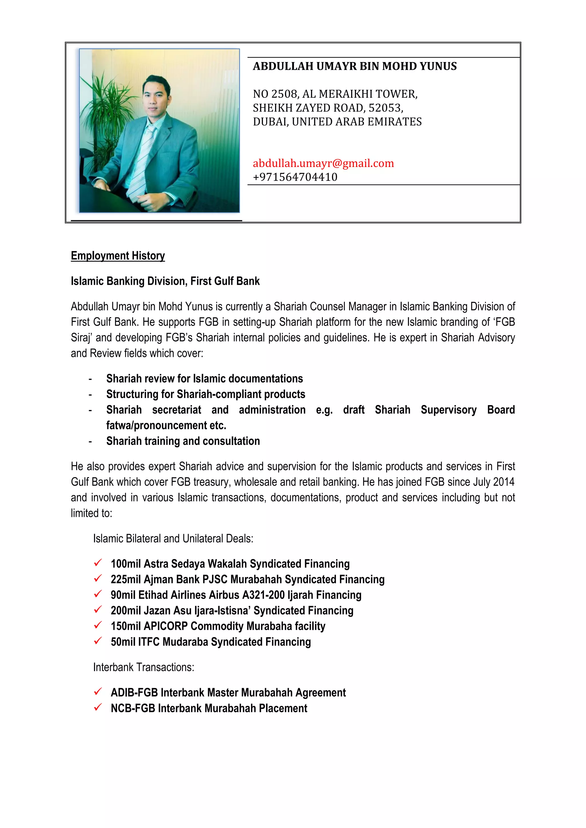 ABDULLAH UMAYR BIN MOHD YUNUS - RESUME | PDF