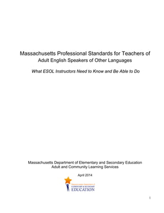 Massachusetts Standards for Adult ESOL Instructors | PDF