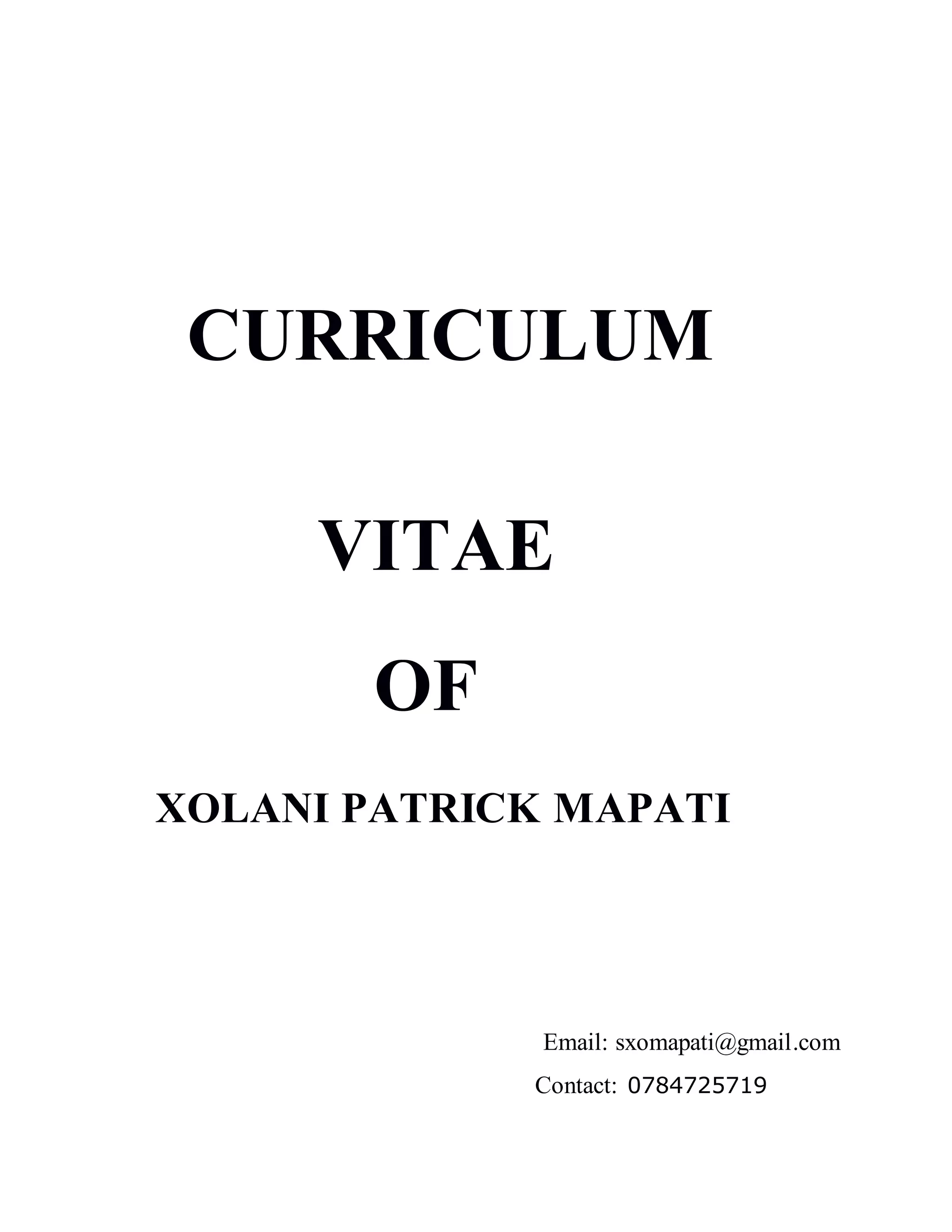 Curriculum Vitae of Mapati Xolani | DOCX | Technology & Computing