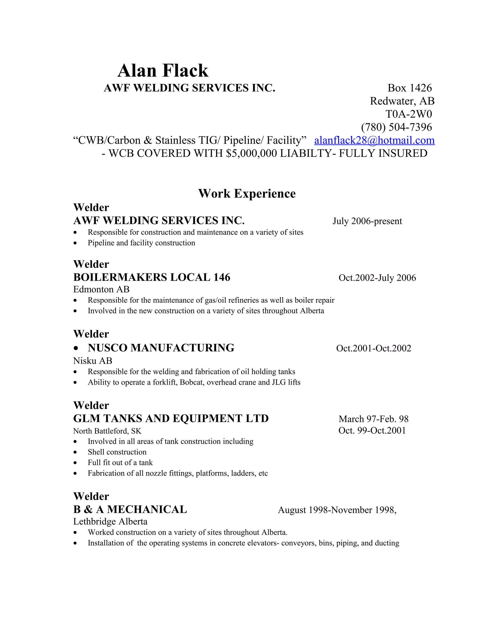AWF Welding Services- Resume | DOC