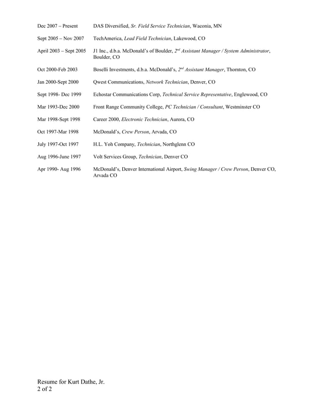 Kurt's Resume Current | PDF