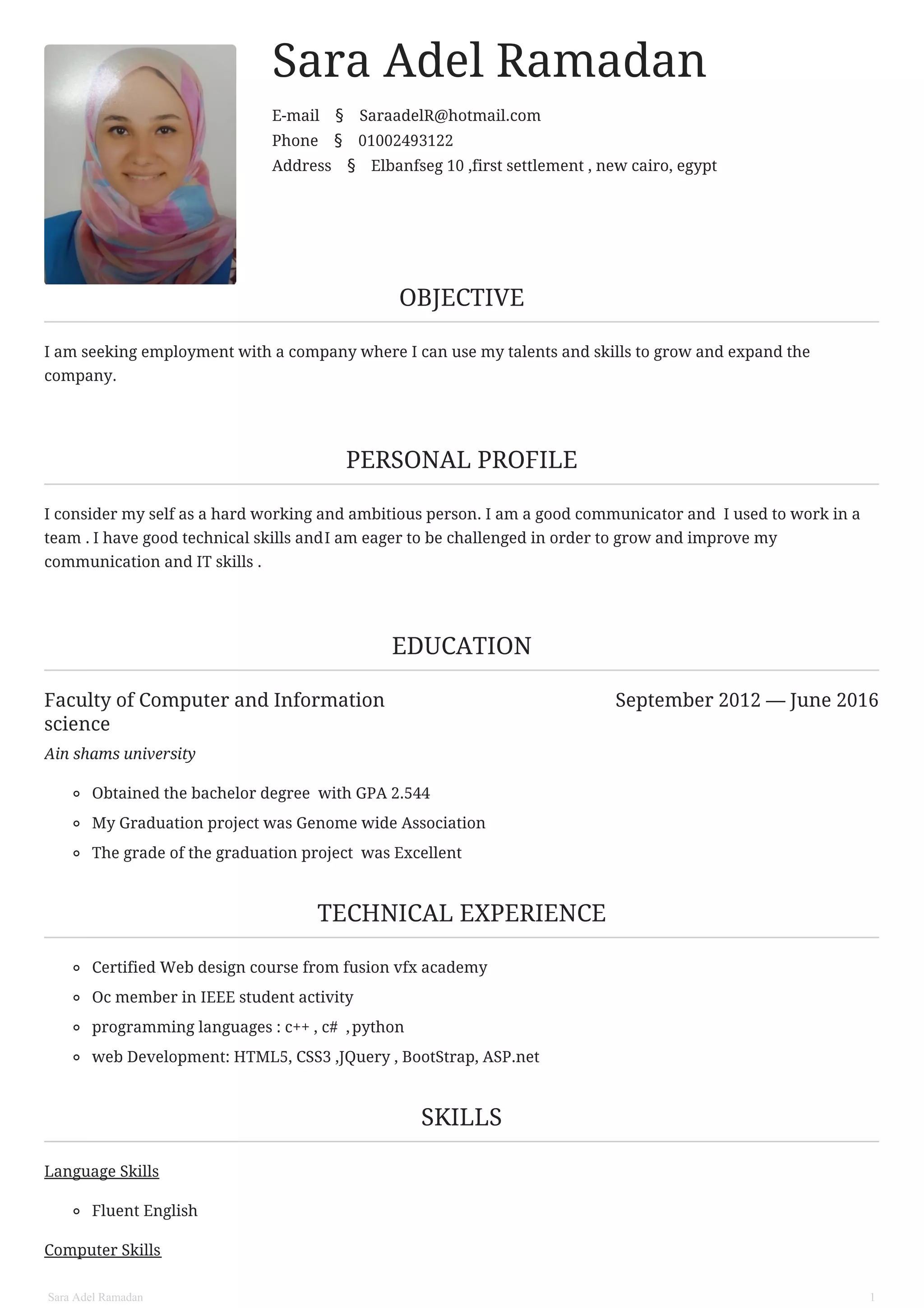 Sara Adel's CV | PDF