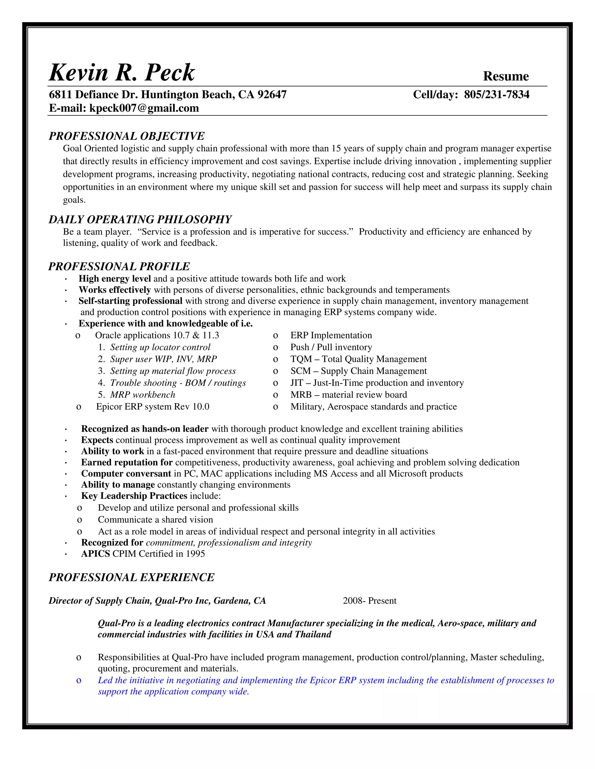 Kevin R Peck resume | PDF