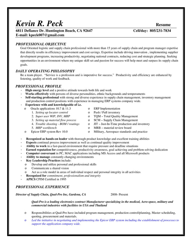 Kevin R Peck resume | PDF