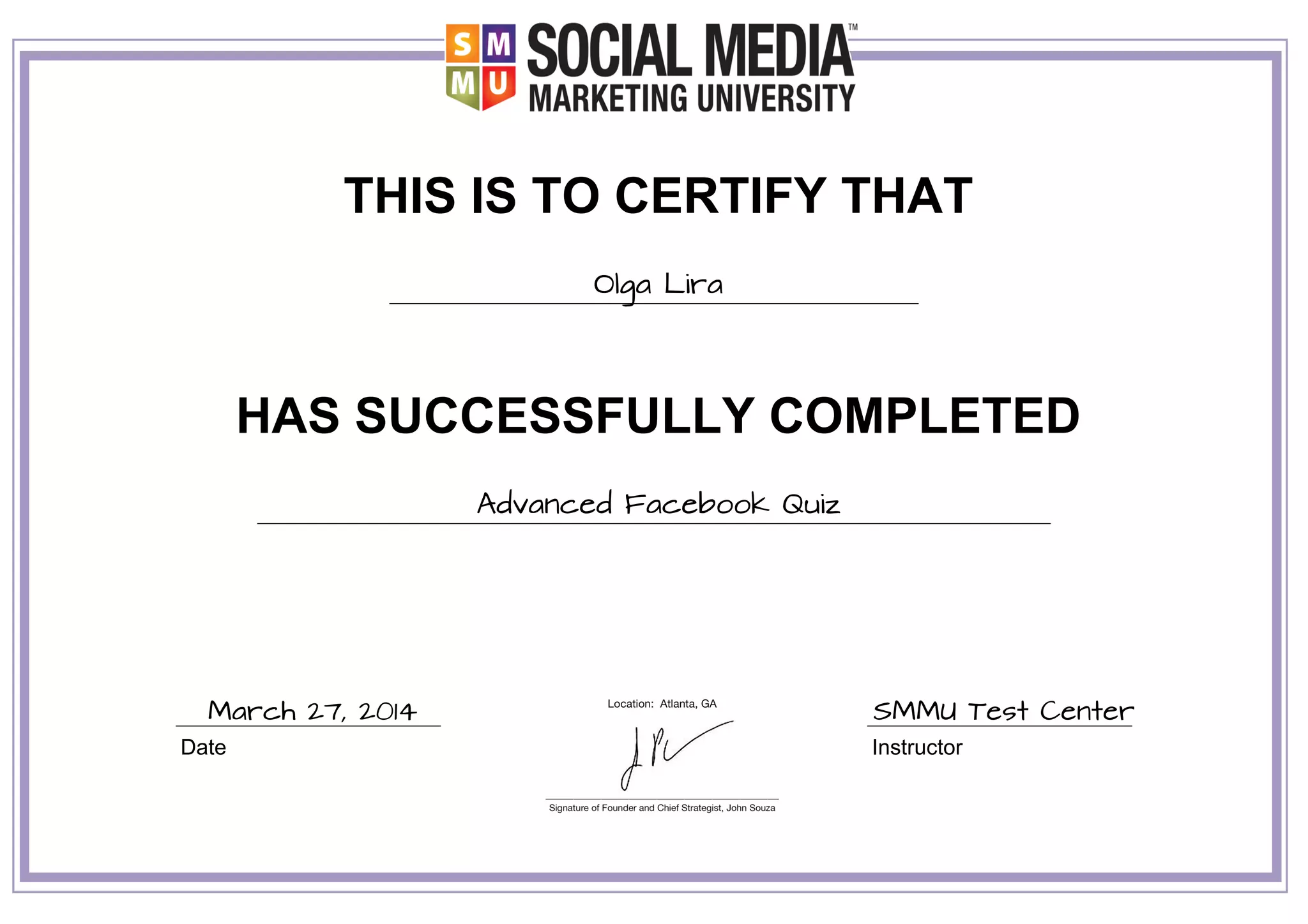 certificate Facebook advanced | PDF