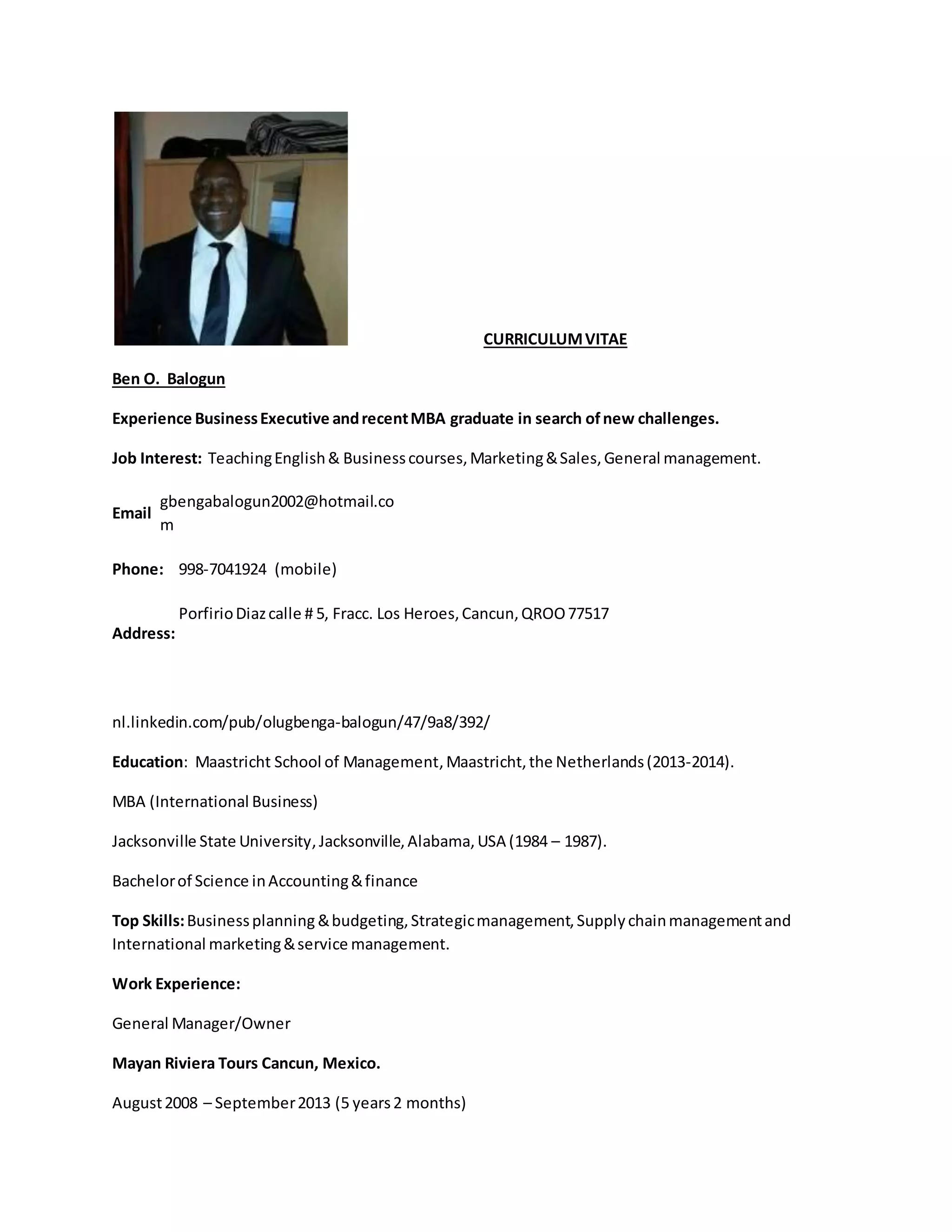 Mexico CV Ben O. Balogun | PDF