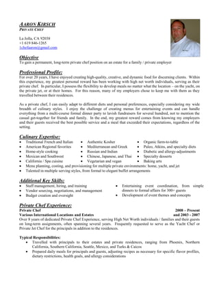 Aaron Kirsch Private Chef resume | PDF