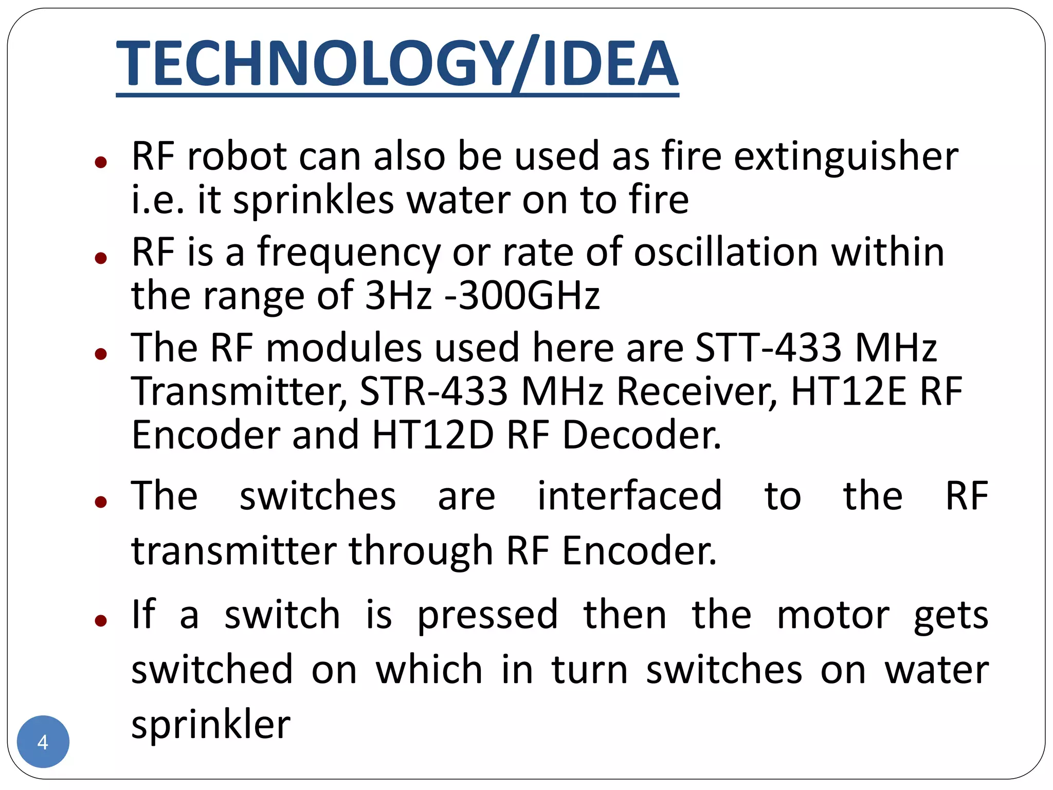 FIRE FIGHTING ROBOT USING RF TECHNOLOGY | PPT
