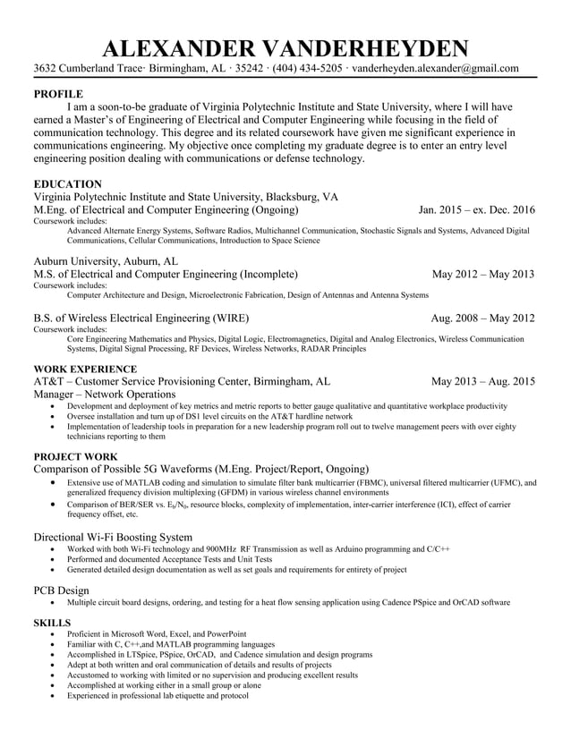Vanderheyden,Alexander_Job Resume 07-2016 | PDF | Technology & Computing