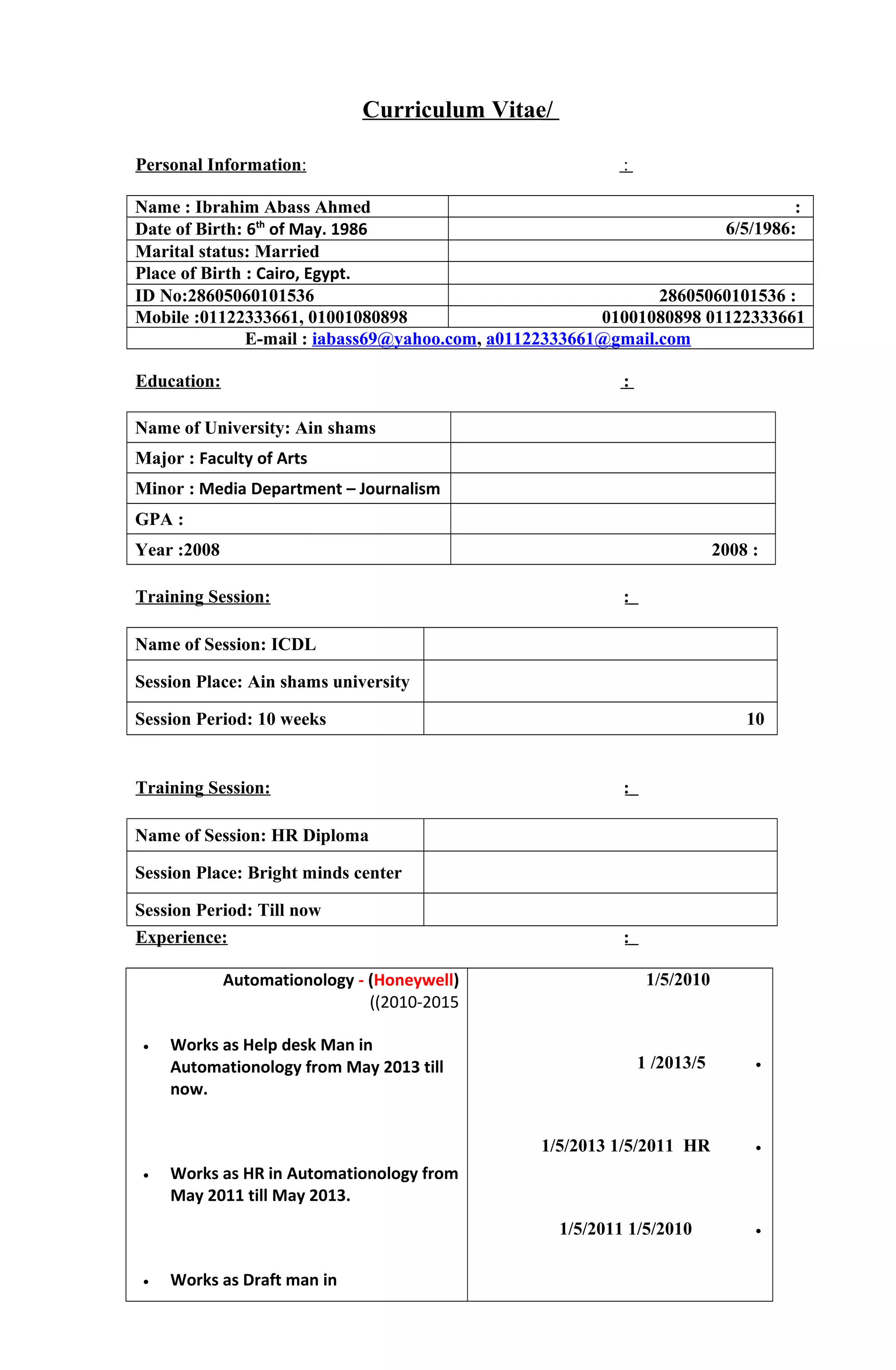 ibrahim cv 1 | DOC | Technology & Computing
