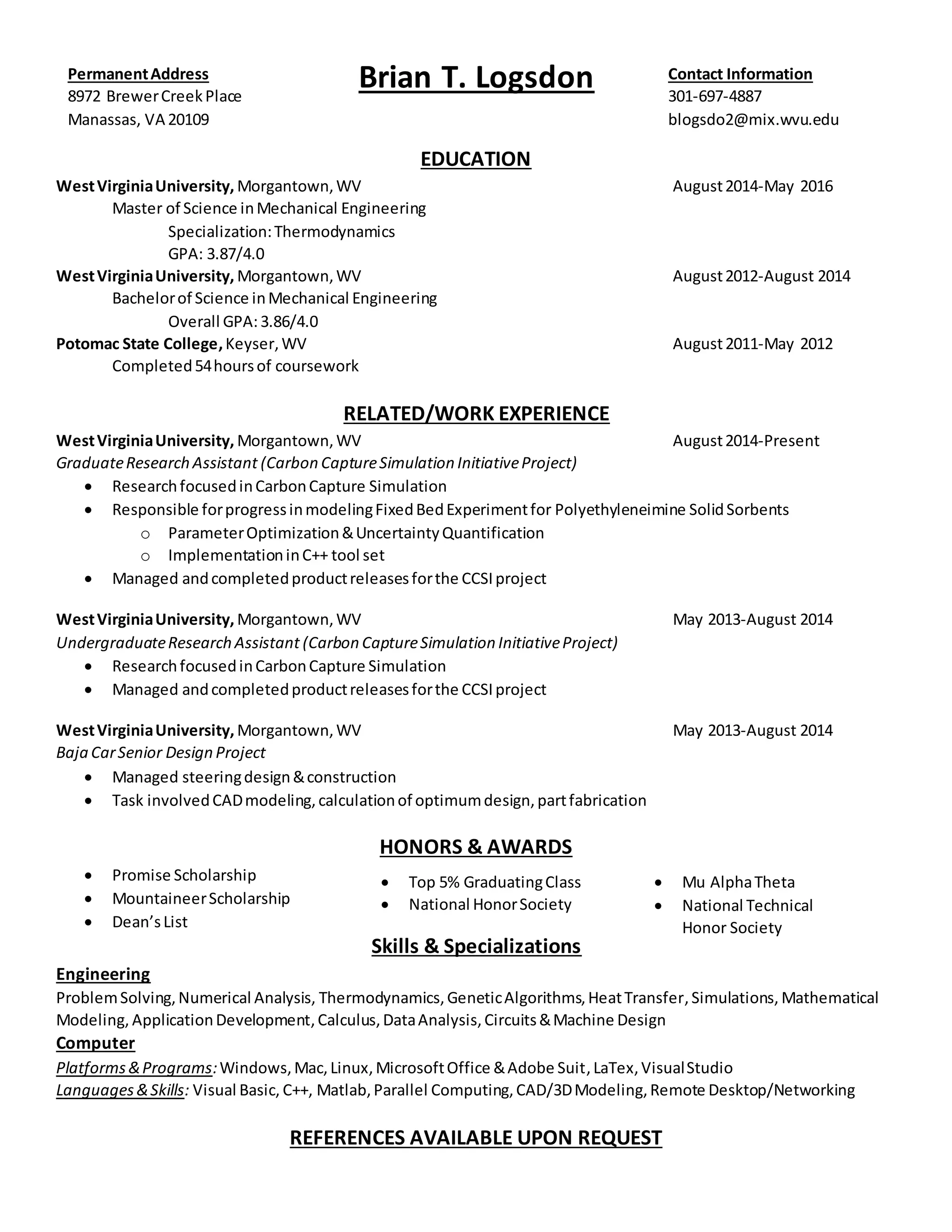Brian Logsdon Resume 2016 | DOCX