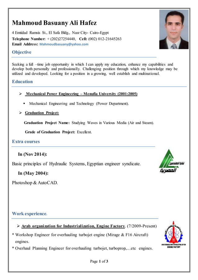 cv eng mahmoud BASUANY | DOCX | Science