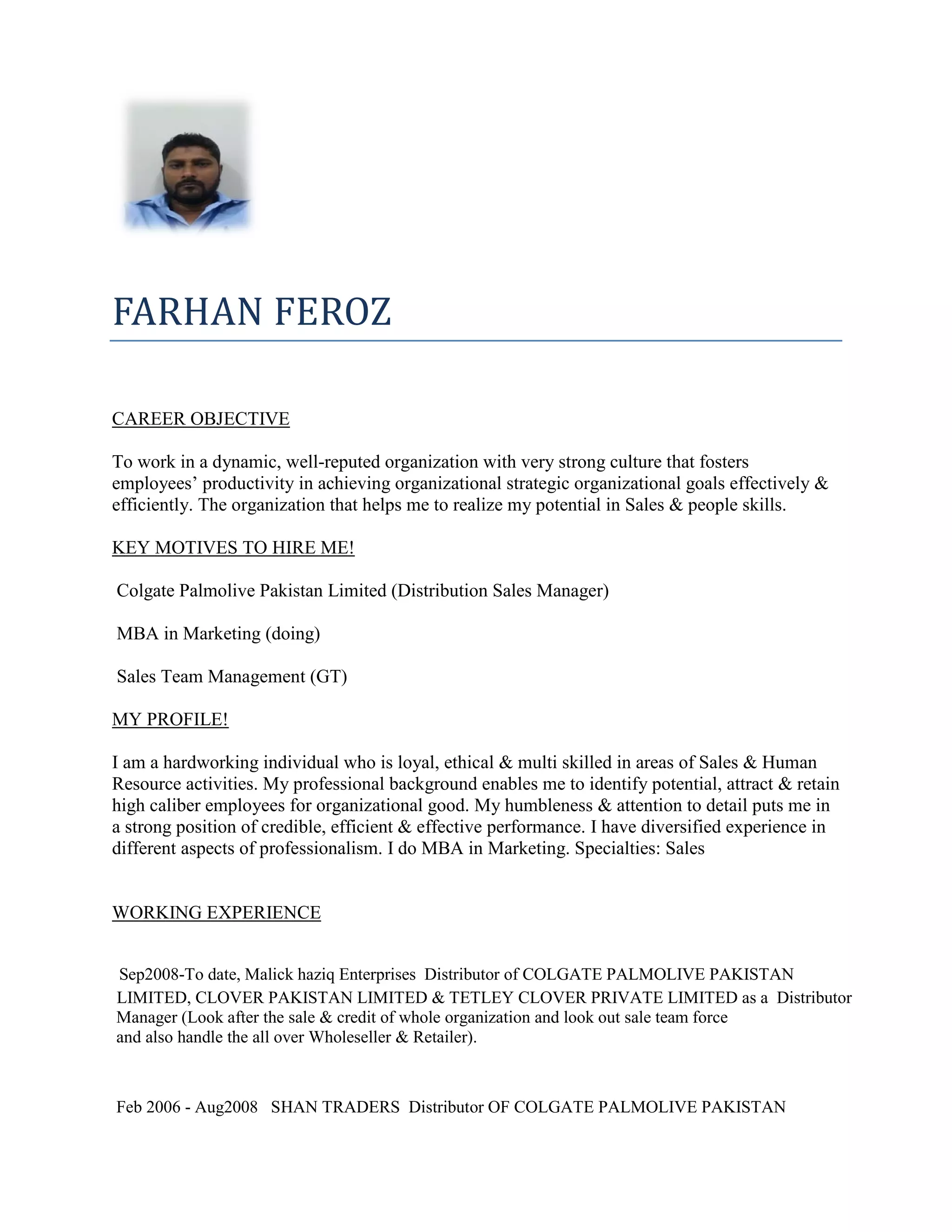 FARHAN FEROZ New CV | PDF | Sales | Business