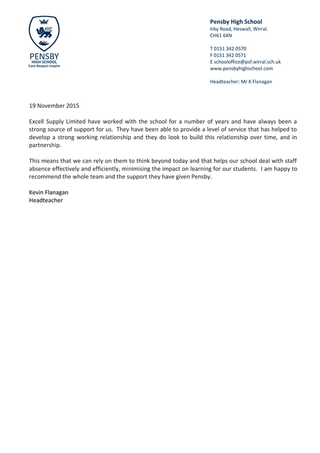 Pensby High School testimonial | DOC