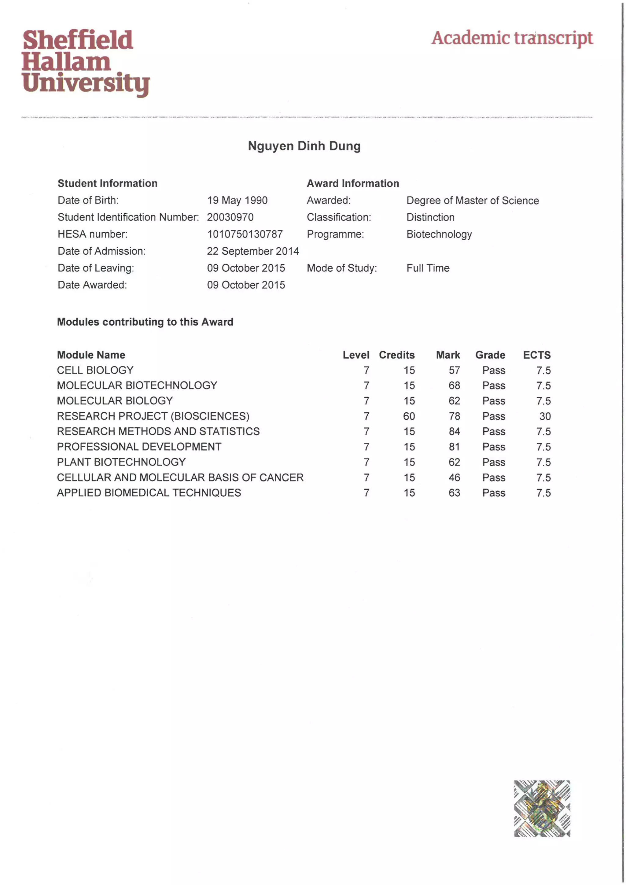 Master degree + Transcript | PDF