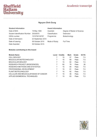 Master degree + Transcript | PDF