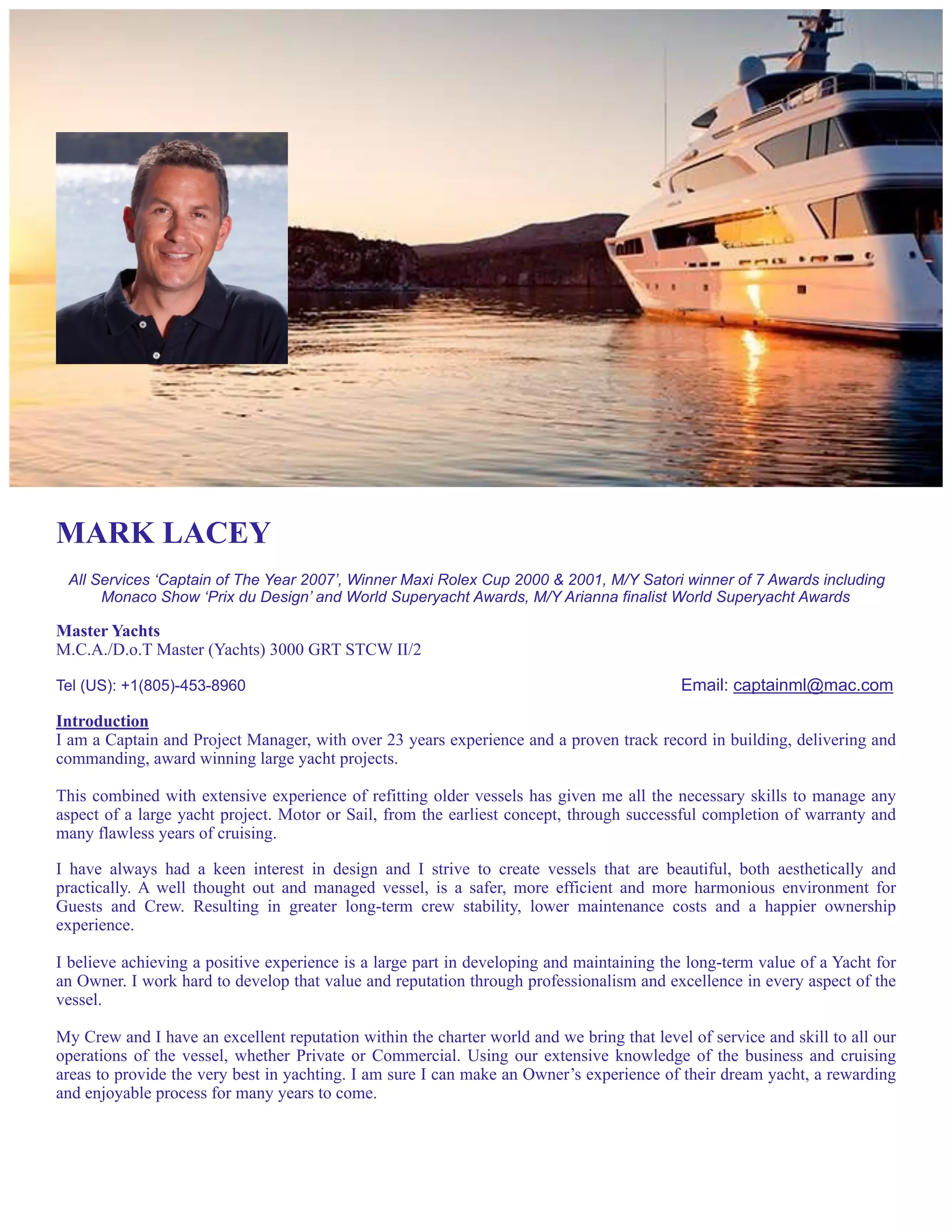 Captain Mark Lacey CV 2015 | PDF | Cruises | Travel Type