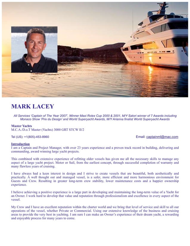 Captain Mark Lacey CV 2015 | PDF | Cruises | Travel Type