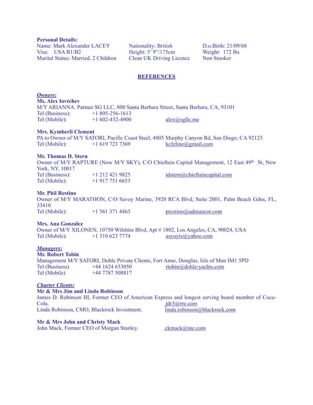 Captain Mark Lacey CV 2015 | PDF | Cruises | Travel Type