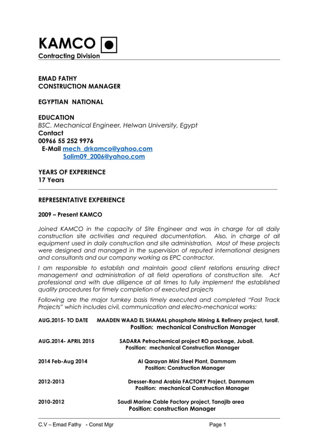 CV - Emad Fathi CM | DOC