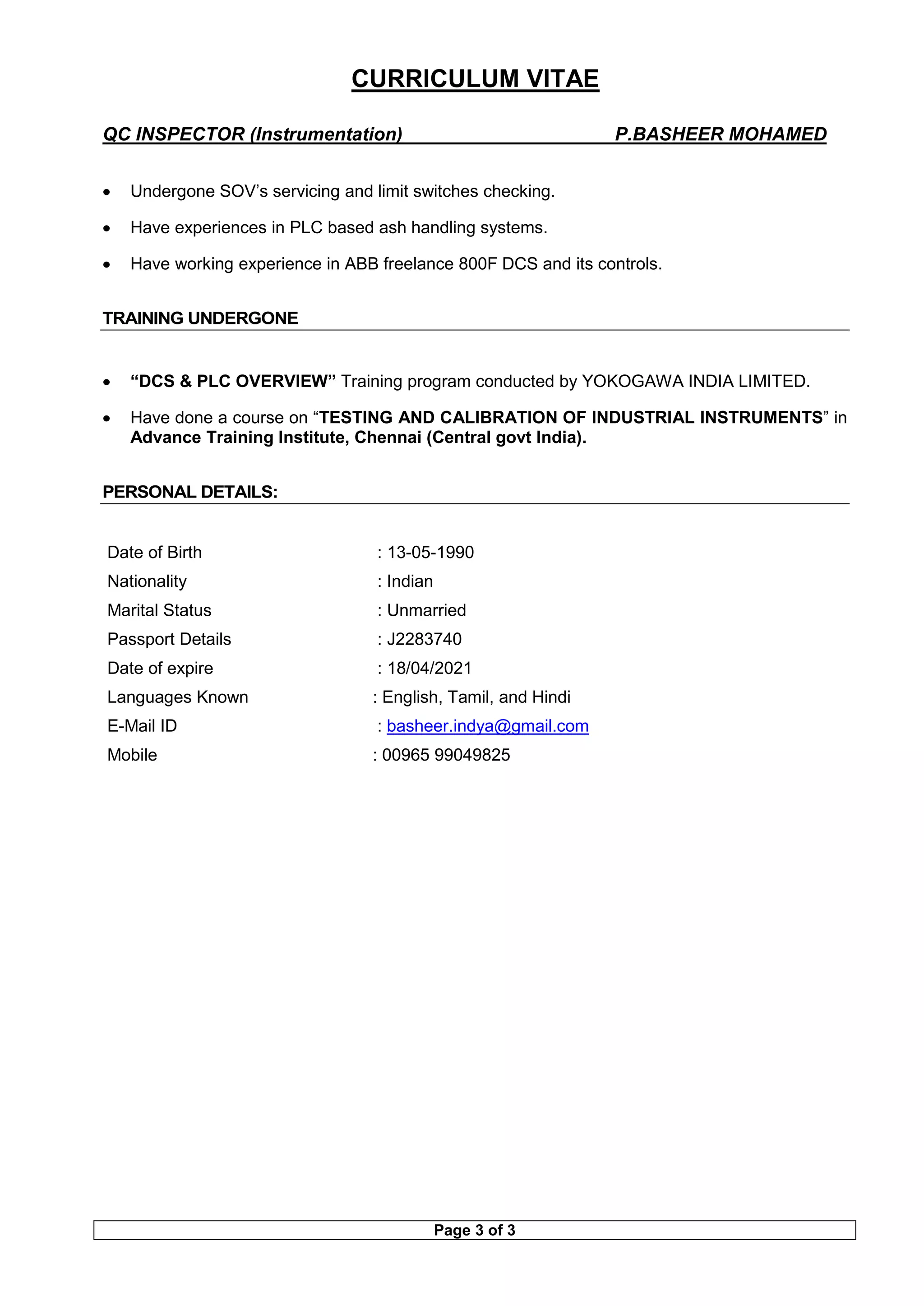 QC Basheer CV | PDF
