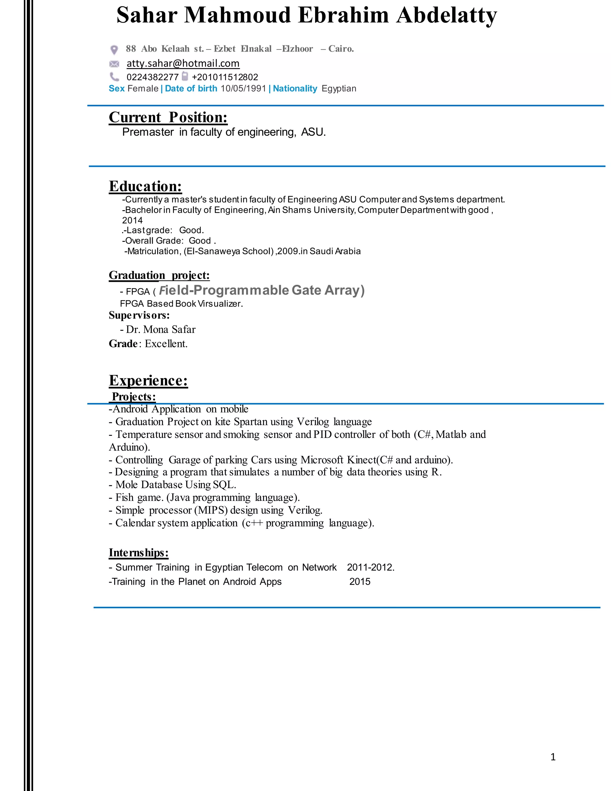 CV Sahar Atty | DOCX | Programming Languages | Computing