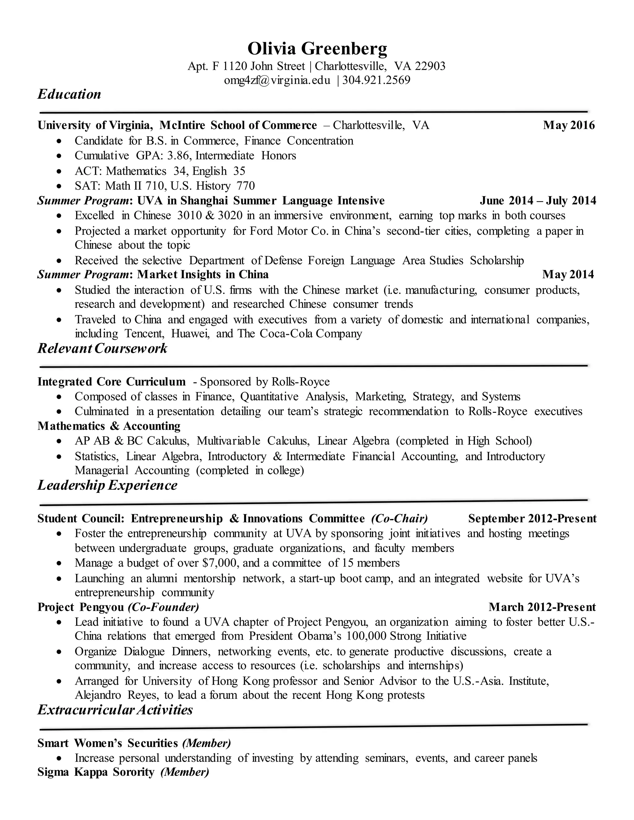 Olivia Greenberg- Resumé | PDF