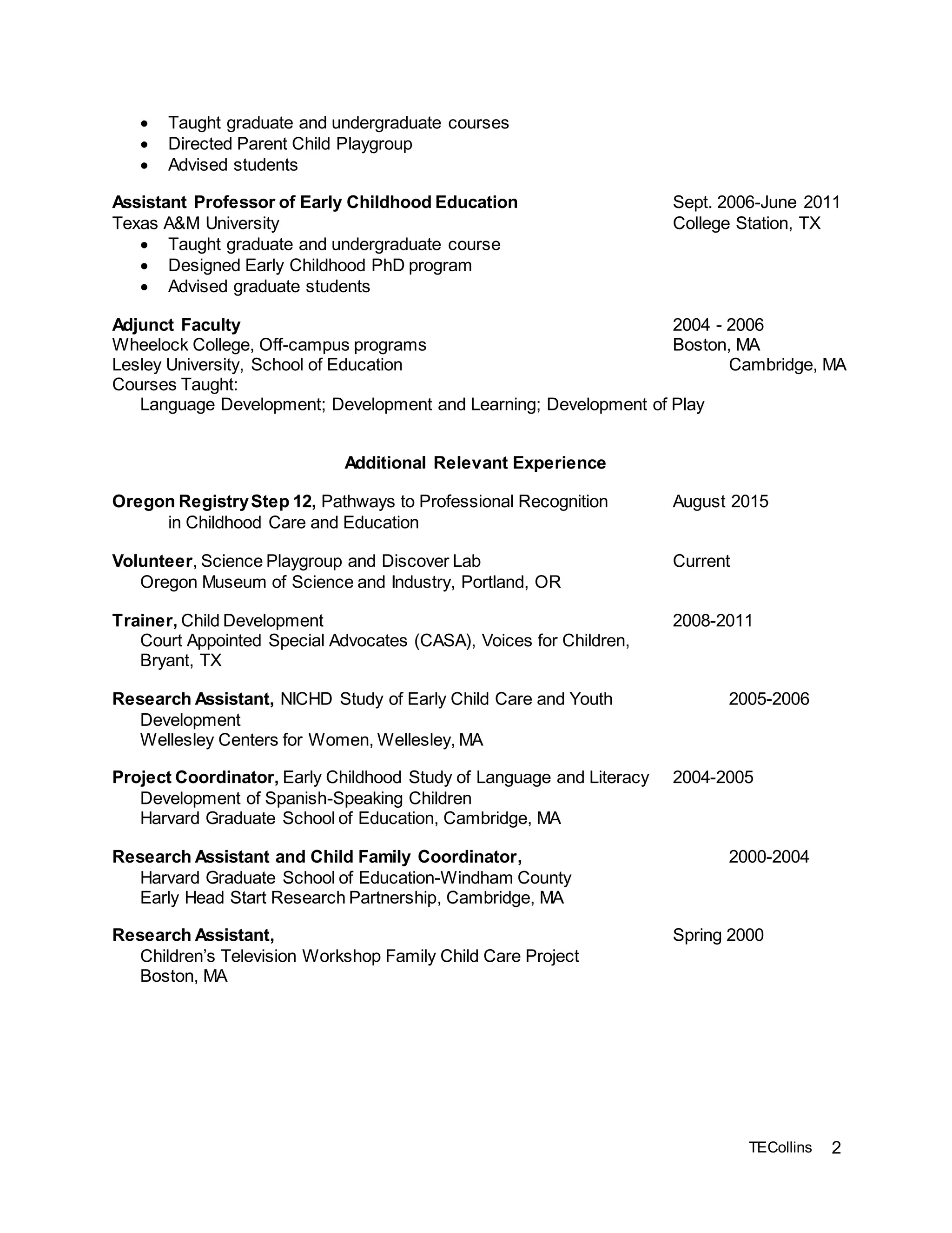 Tracy E Collins Resume | DOCX | Professional School | Postgraduate Education