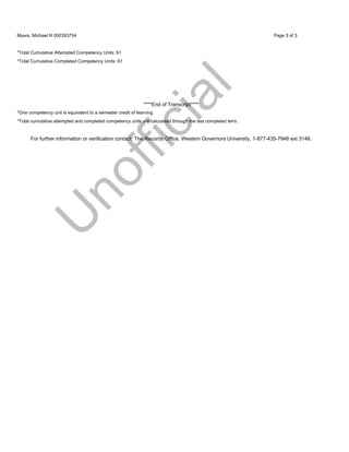 WGU - MMYERS WGU Transcript 2016-06-24 | PDF